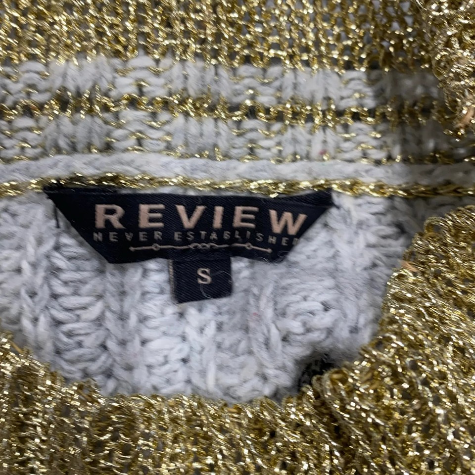 Review, Strickpullover, Größe: S, BEE EMBRO PULL, Grau/Gold, Acryl ...