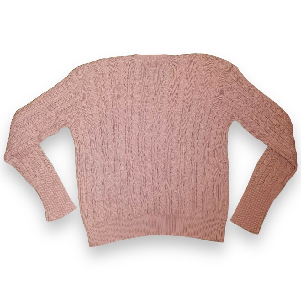 Polo Jeans Sport Sweater Womens L Baby Pink Cable Knit V Neck Half ...