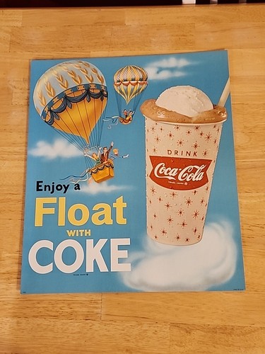 Vintage Coca Cola Enjoy A Float With Coke Soda Pop Cardboard Sign 14 3/ ...