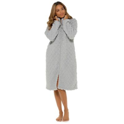 A2Z Womens Foxbury Diamond Fleece Zip Up Robe Soft Warm Cosy Dressing ...