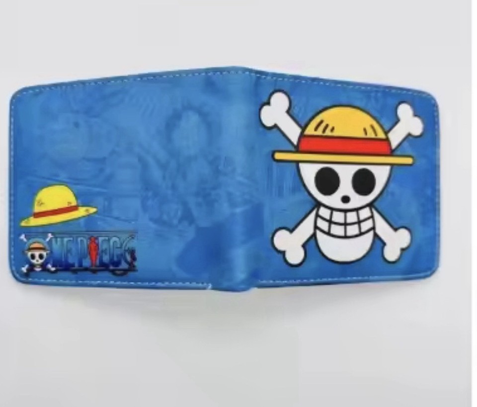 One Piece Anime Wallet Luffy Pirate Skull Blue Bifold Folding Slim ...