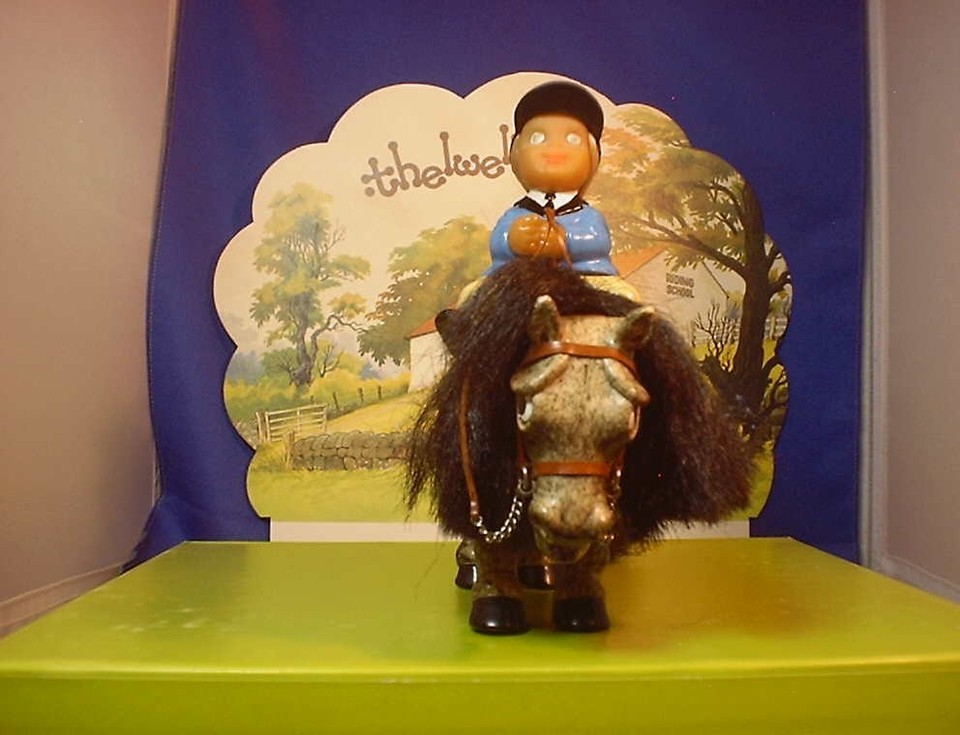 VINTAGE THELWELL PLASTECH DAPPLE GREY PONY HORSE & GIRL RIDER WITH ...
