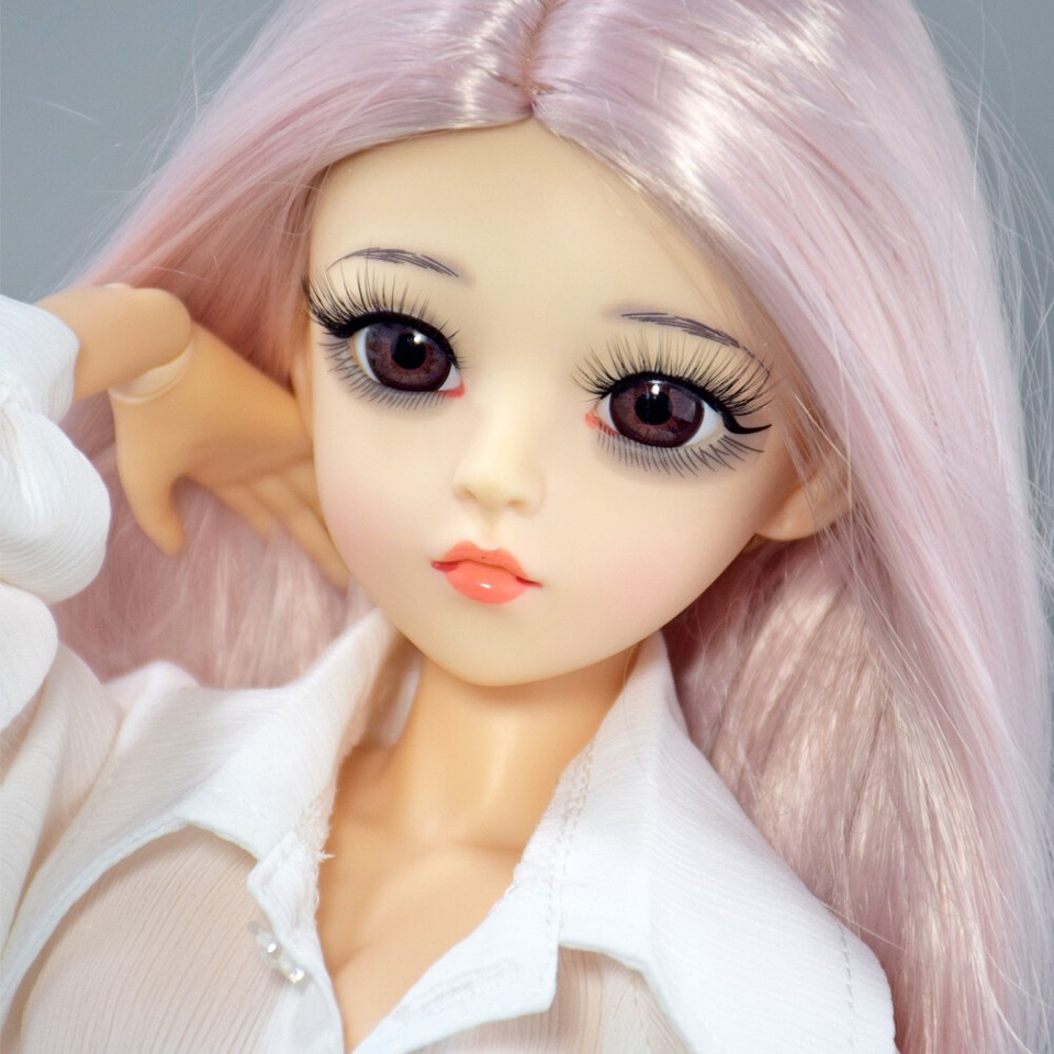 Fashion 1/3 BJD Doll + Face Makeup Pink Wavy Wig Clothes Kids Gift ...