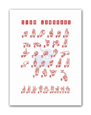 SIGN LANGUAGE CHART ABC 123 LETTER NUMBER RED ON WHITE Canvas art ...