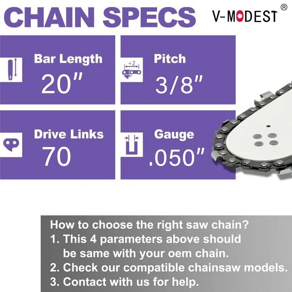20" Chainsaw Chain 3/8" Pitch .050 Gauge 70DL For Craftsman Echo ...