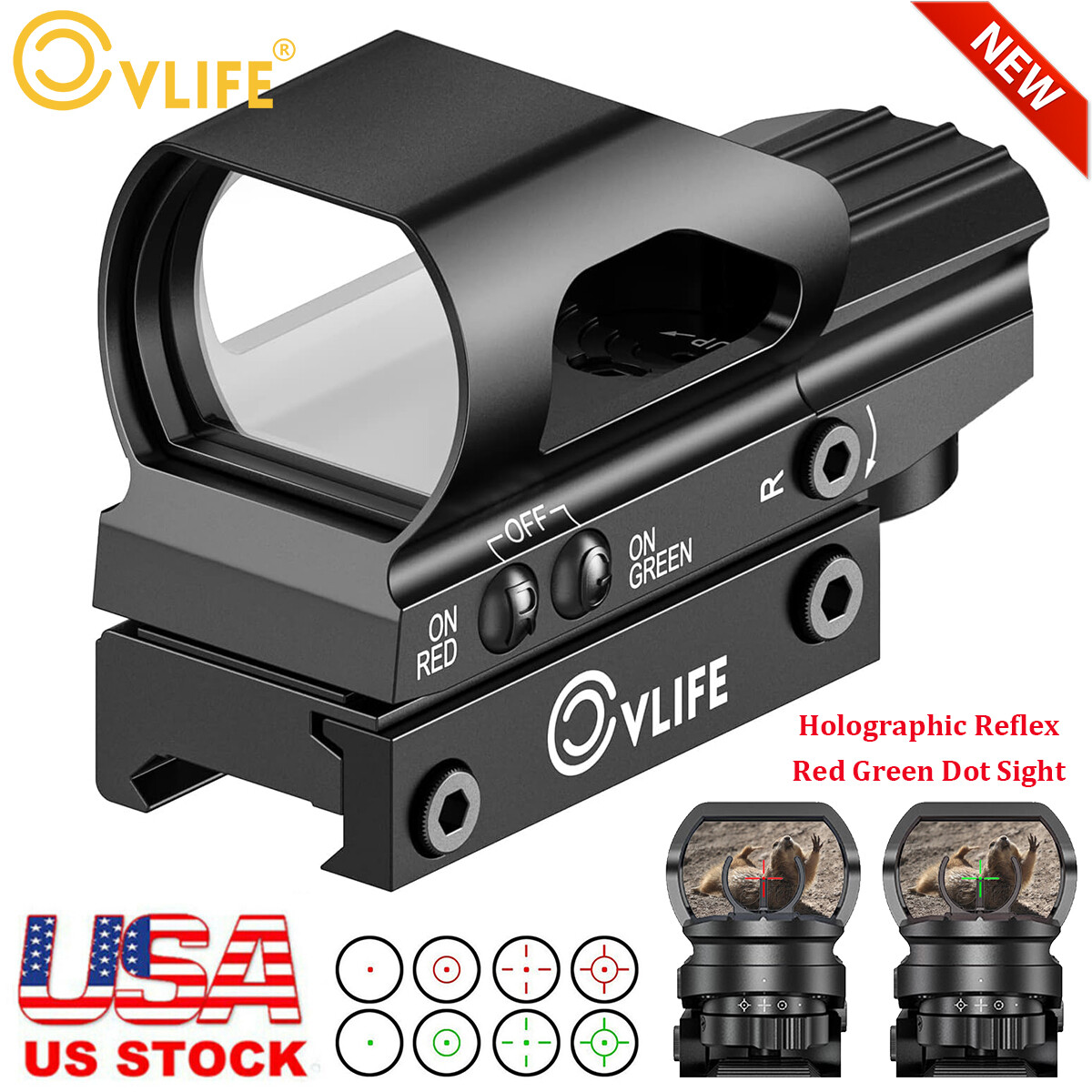 Red Green Dot RefIex Sight Scope Tactical Holographic Optic Sight For ...