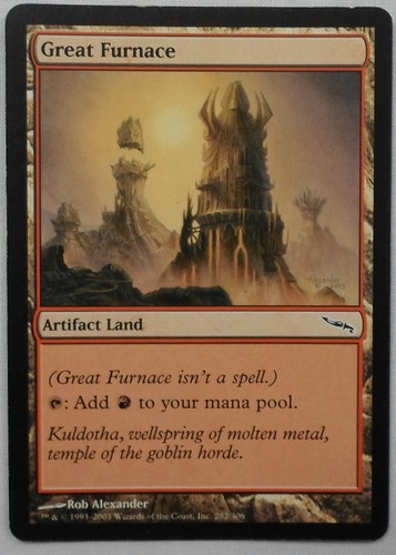 MAGIC THE GATHERING MTG 2003 MIRRODIN RED GREAT FURNACE ARTIFACT LAND ...