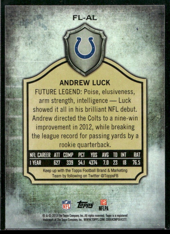 2013 Topps Andrew Luck FL-AL Future Legends Indianapolis Colts | eBay