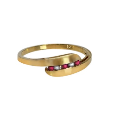 14K Solid Yellow Gold Chanal Set Ring Natural Rubies & Genuine Diamonds ...