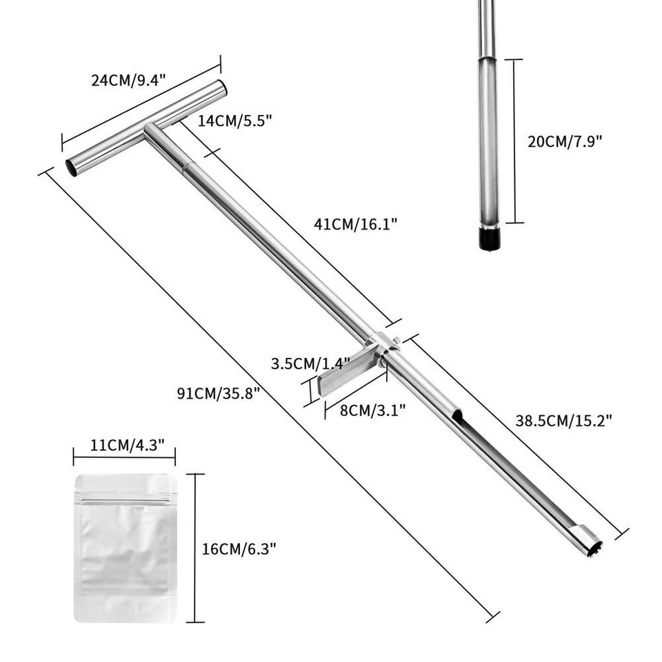 T-Handle Sampler Soil Probe Easy Assembly Stainless Steel Core Sampler ...
