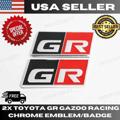 2X Toyota GR Gazoo Racing Chrome Emblem Decal Badge Sticker 3D Letter ...