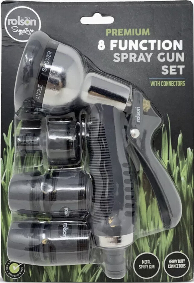 Rolson+Premium+8+Function+Hose+Spray+Gun+and+Tap+Connector+- for sale ...