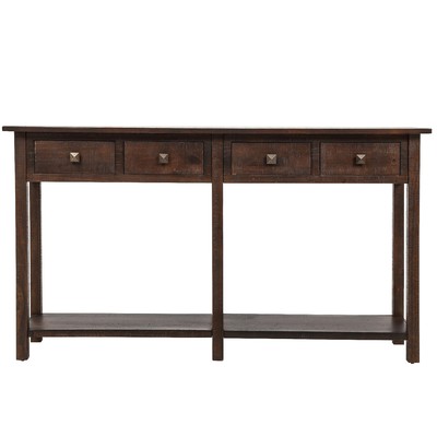 Entryway Table Rustic Brushed Texture Console Drawer Bottom Shelf ...