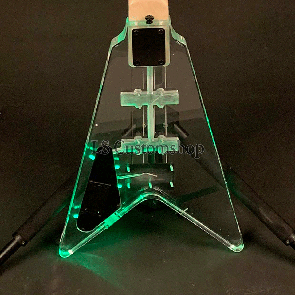 Green LED Light Acrylic Body Electric Guitar Maple Neck Black Hardware ...