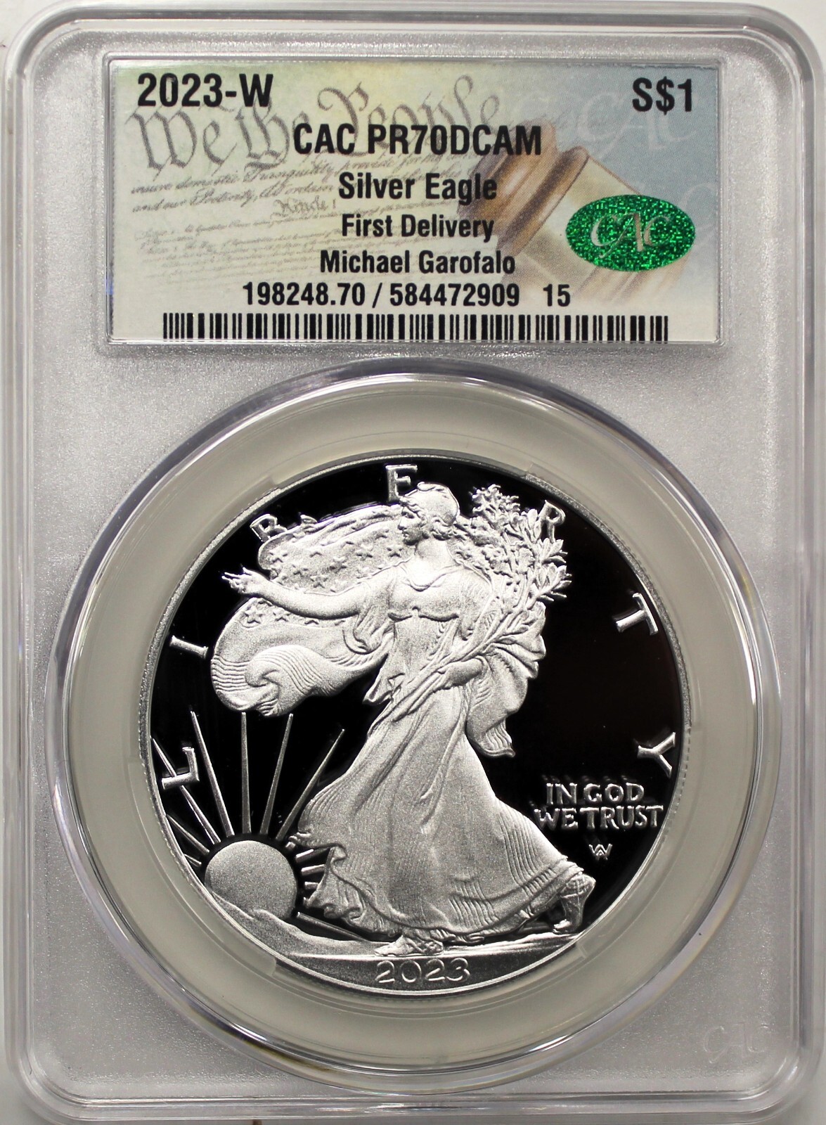 2023 W $1 Proof Silver Eagle CAC PR70 DCAM First Delivery Garofalo ...