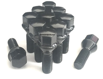 (10) 14x1.5 ACORN BLACK CONICAL CONE SEAT WHEEL LUG BOLTS AUDI MERCEDES ...