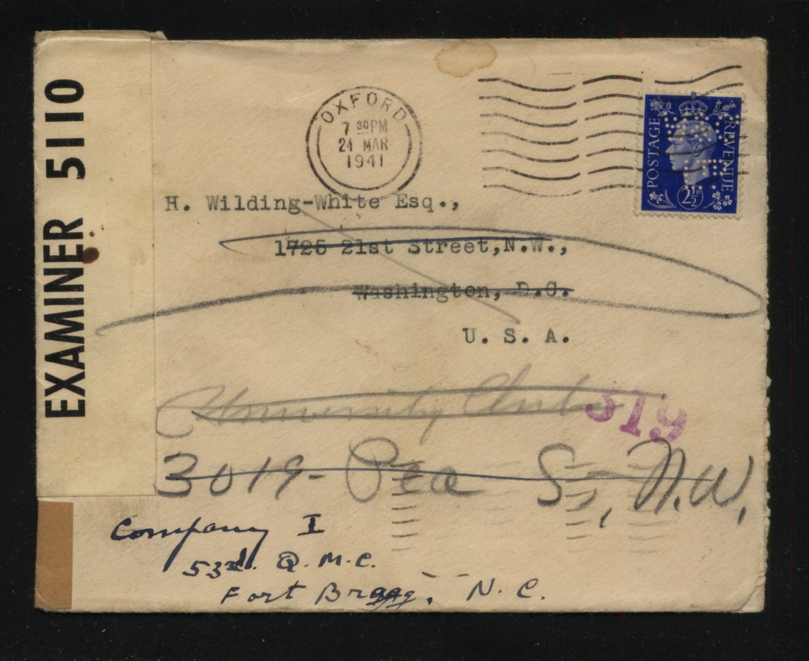 Great Britain censor cover , perfin stamps MS0129 | eBay