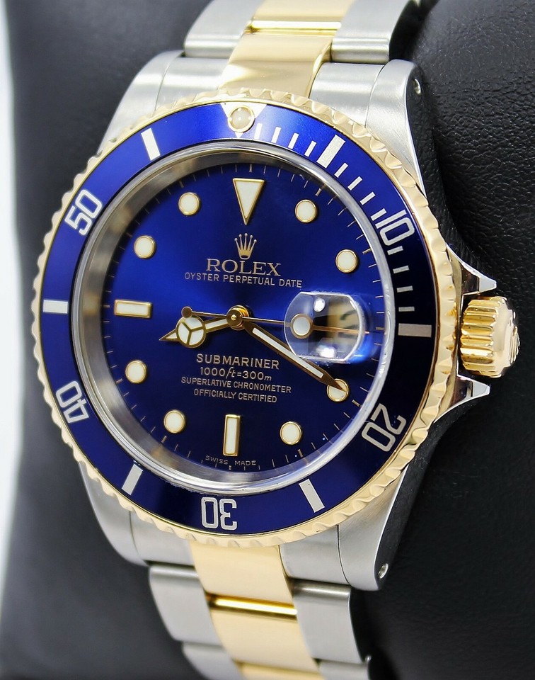 Rolex Submariner 16613 18K Yellow Gold / Steel Oyster Blue Bezel Watch ...