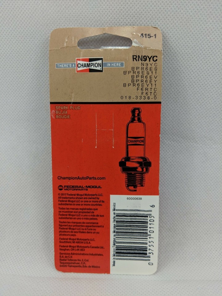 Champion RN9YC SM ENG PLUG 415-1 Genuine Replacement Part Spark Plug ...