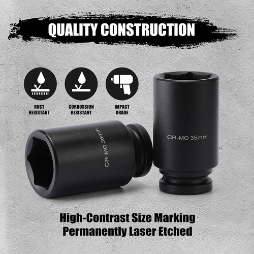 8 Pcs 3/4-Inch Drive Deep Impact Socket Set CR-MO Metric 6-Point 26mm ...