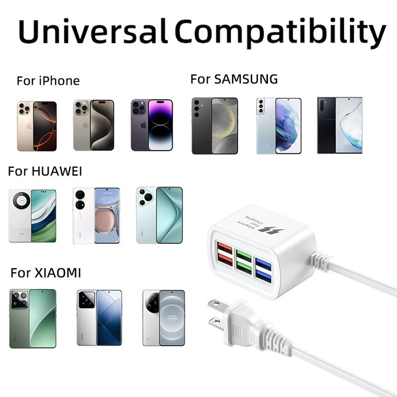 Multi 6 Port USB Hub Wall Charger Station Fast Charging AC Power ...