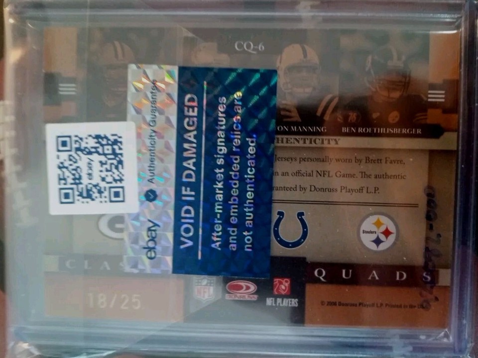 2008 CLASSICS QUAD GOLD PATCH /25 FAVRE BRADY MANNING ROETHLISBURGER 1/ ...