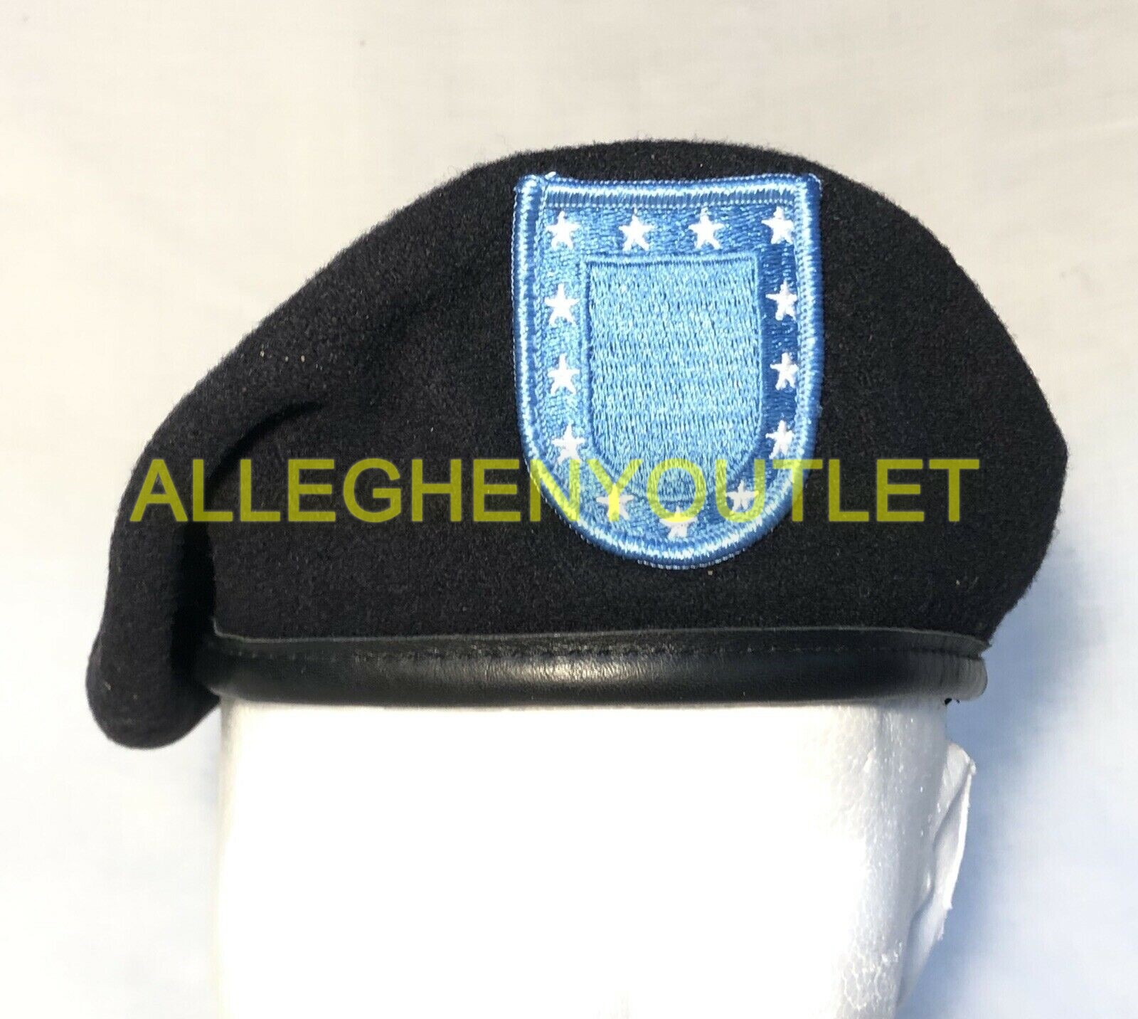 US Military Wool ASU Uniform Beret w/ Army Blue Flash Patch, Black ...