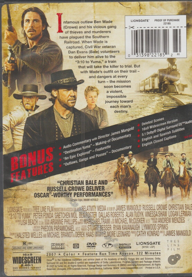 3:10 to YUMA / Russell Crowe, Christian Bale, RATED R, DVD - VERY GOOD ...
