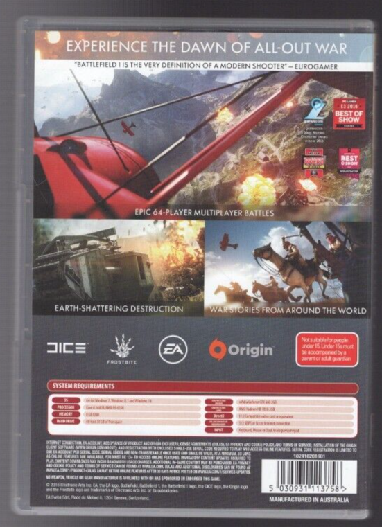 PC DVD Rom - Battlefield 1 - Game (EA Games 2016 Australia) | eBay