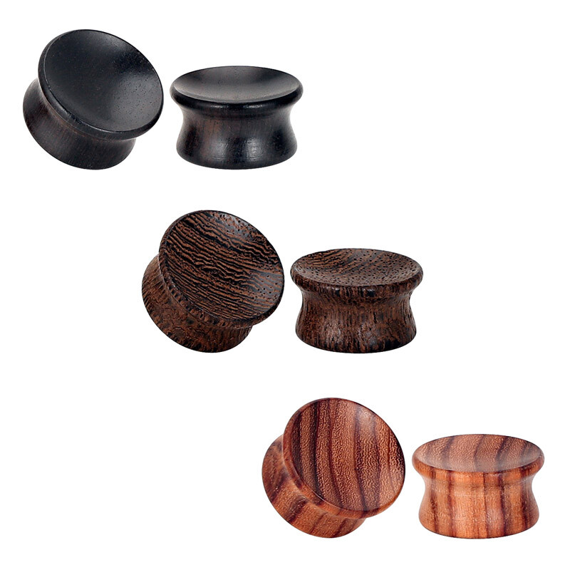 3Pairs Concavity Wooden Gauges Kit Wood Ear Tunnels Plugs Stretcher ...