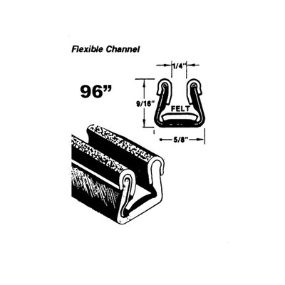 Flexible Glass-Run Channel With Pile Lining, Rubber covered, 96" Long ...