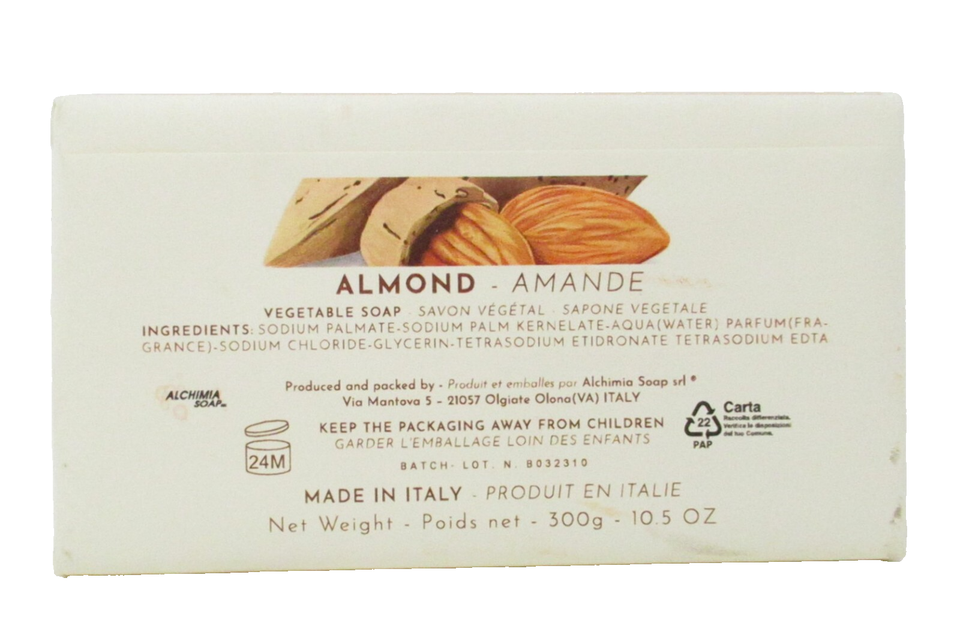 Alchimia Italian Luxury Vegetable Bath Bar Soap Almond scented large 10 ...