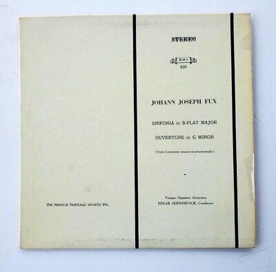 Johann Joseph Fux LP Sinfonia in B-Flat Major - Vienna Chamber ...