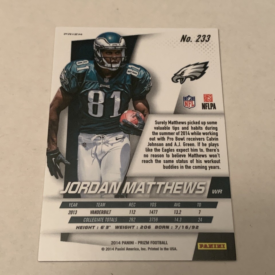 2014 Prizm Parallel Panini Logo JORDAN MATTHEWS ROOKIE Football Card ...