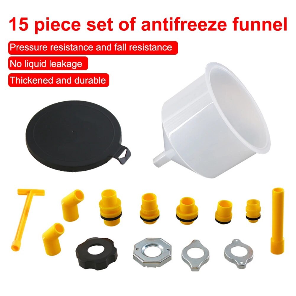 Spill Proof Radiator Coolant Filling Funnel Kit 15-pcs Cooling System ...