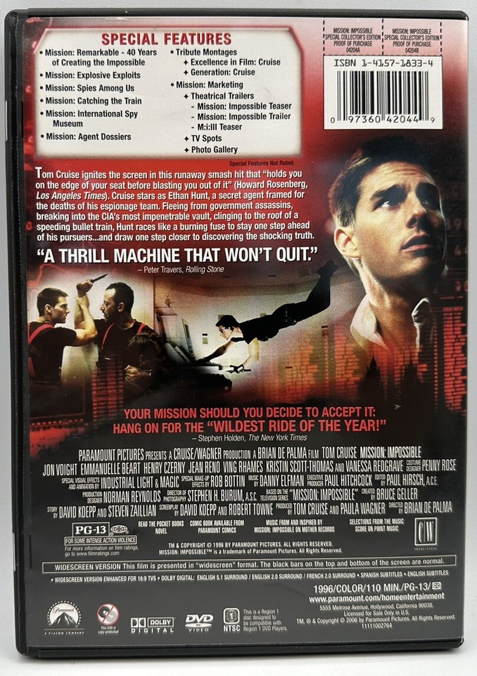 Mission Impossible DVD Special Collector’s Edition Jon Vought Tom ...