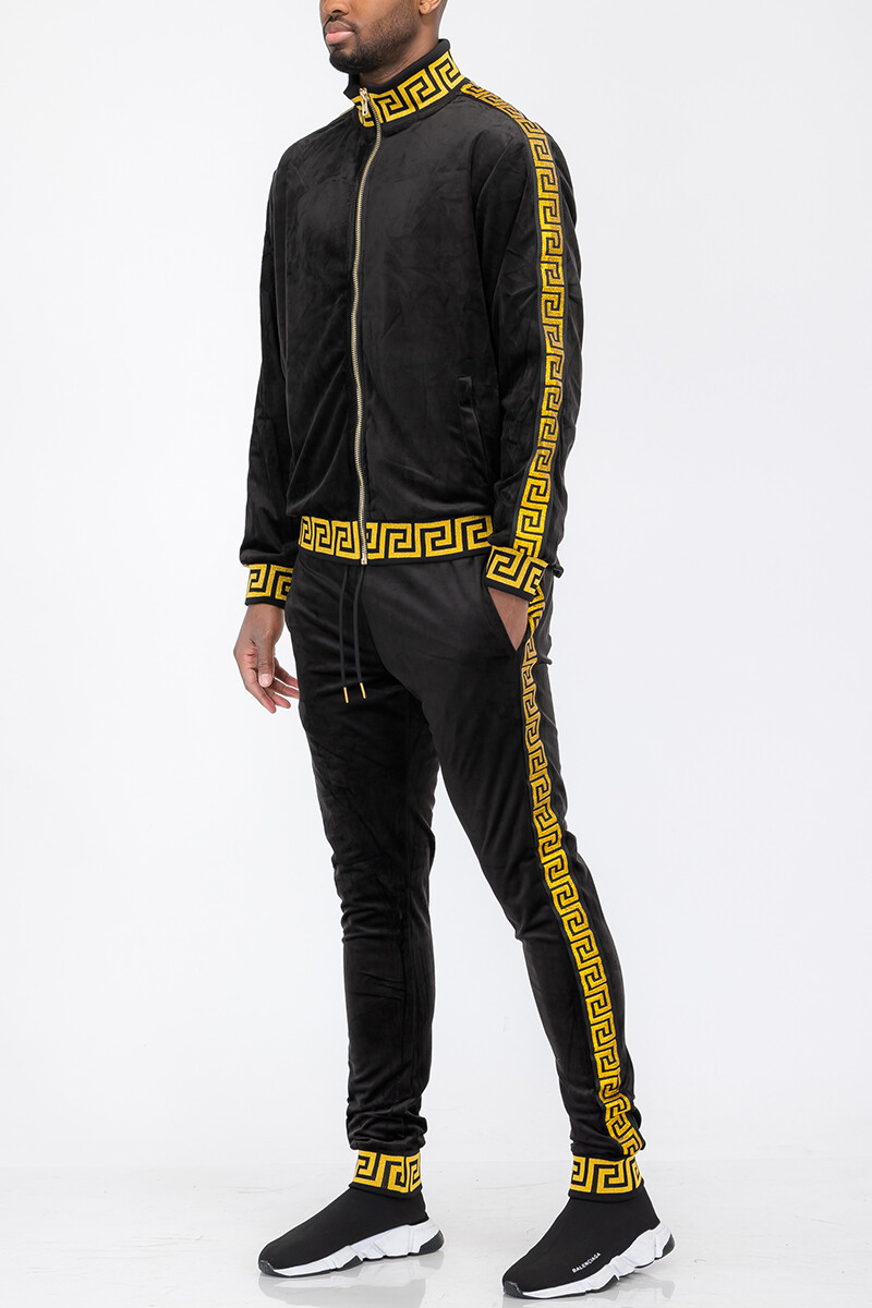 Unisex Full Zip Velour Suede Track Suit Status Print Gold S 3XL Plus ...