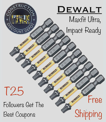 Bulk 10 Pack Dewalt Maxfit Ultra Impact Ready T25 Drill Bit 2" T-25 ...