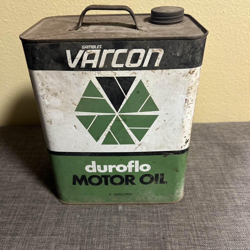 VINTAGE VARCON 2 GALLON MOTOR OIL PETROL TIN GARAGE SERVICE STATION | eBay