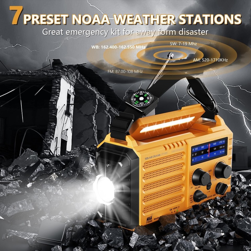5-Way Powered Emergency Radio & Survival Gear with SOS Alarm and ...