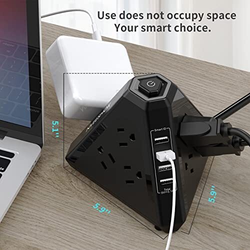 Power Strip Surge Protector Tower, 3-Side Triangle Outlet with 9 black+ ...