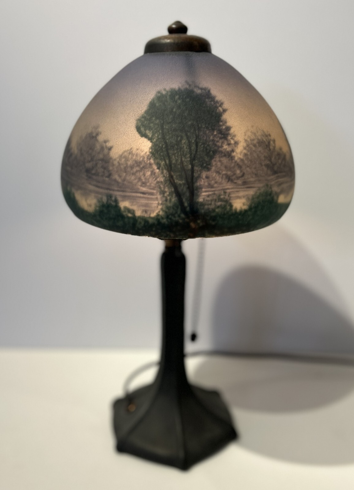 HANDEL Boudoir Lamp Reverse Painted Glass Shade Landscape - All ...