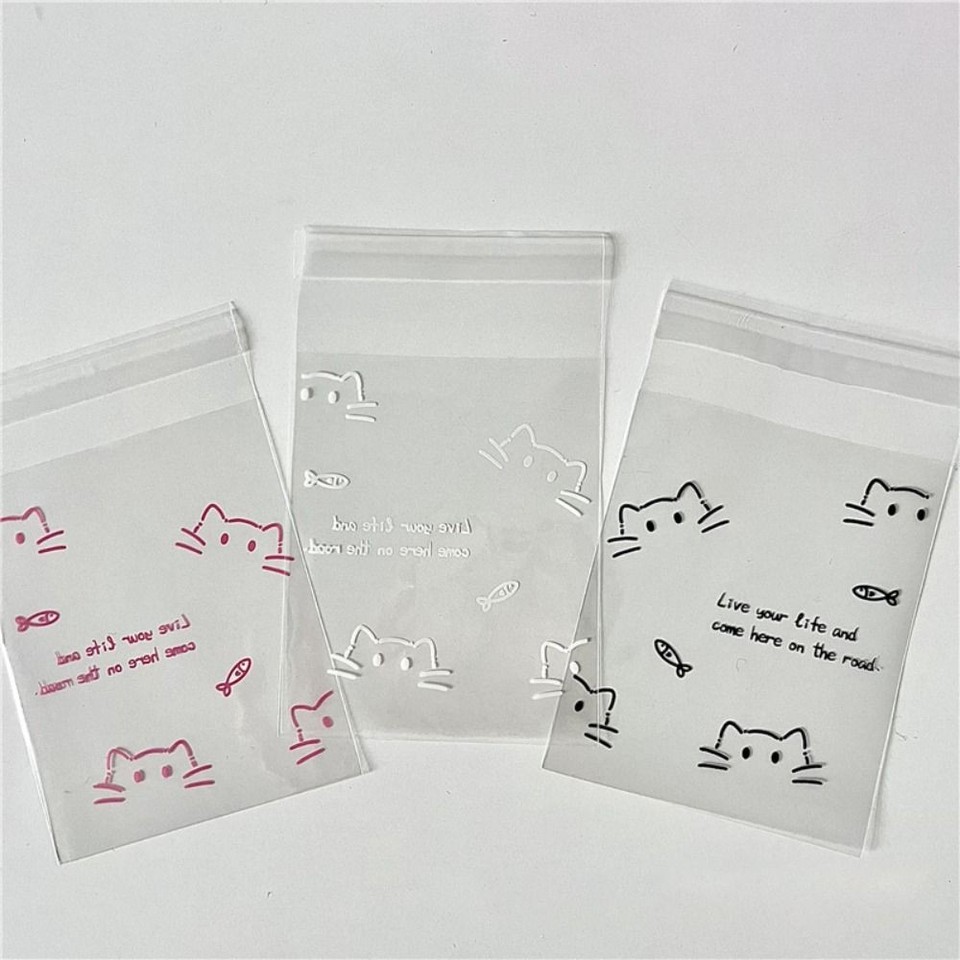 50PCS Gift Pouch Self Sealing Bag Cartoon Cat Print Biscuit Snack ...