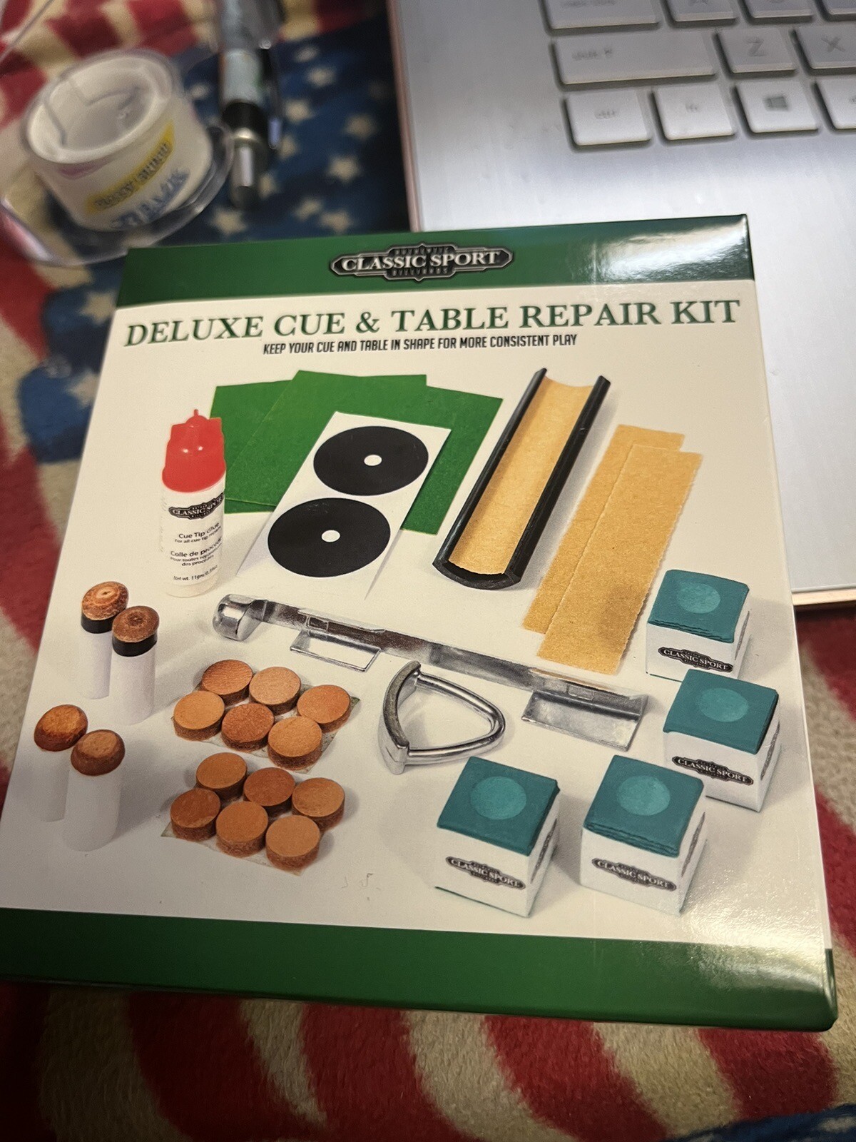 Classic Sport Deluxe Pool Cue & Table Repair Kit Leather Tips 29pc New ...
