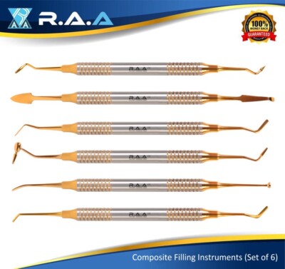 Dental Composite Filling Instrument Golden Coated Restorative Kit 6 Pcs ...