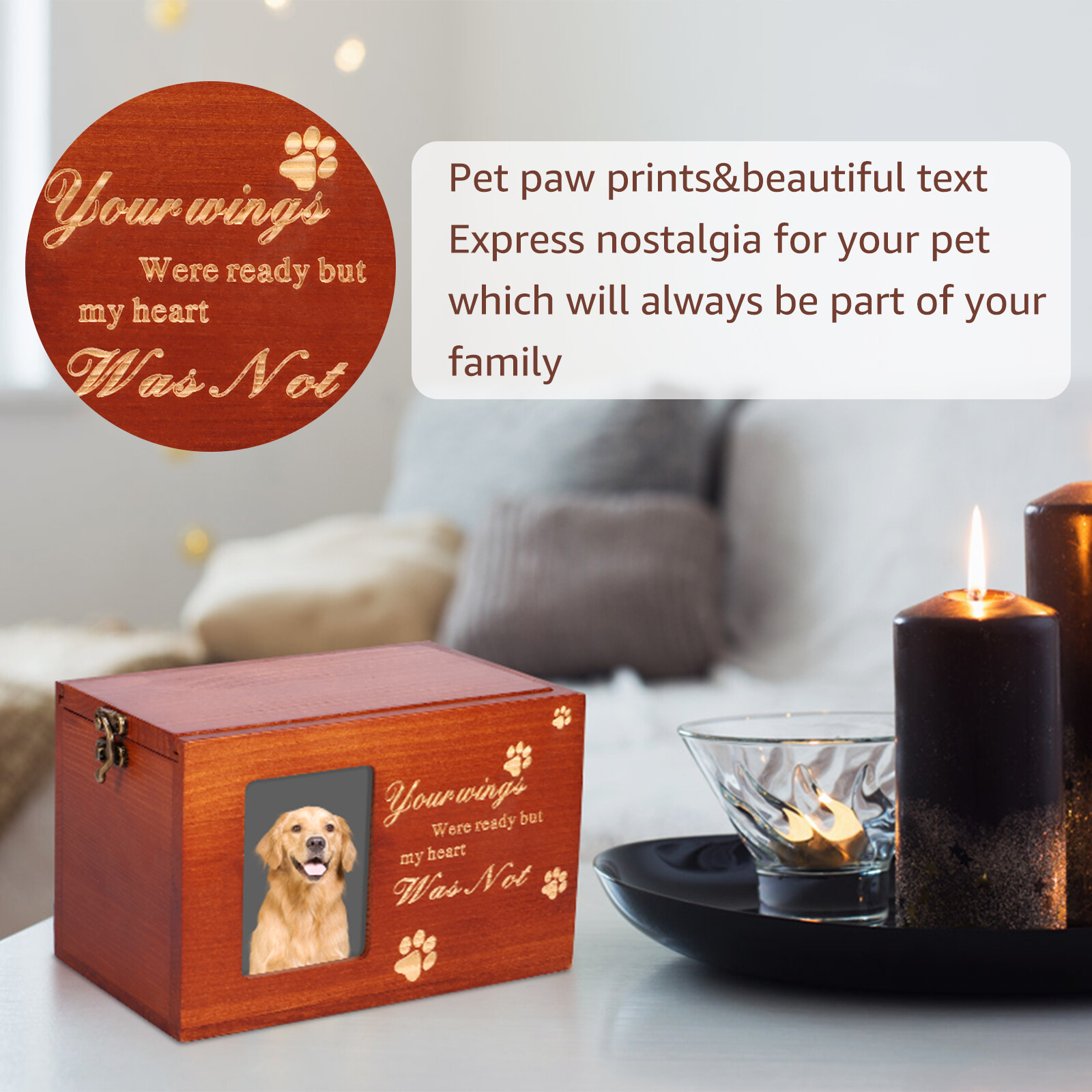 Pet Memorial Urns with Personalized Photo Frame Natural Solid Wood Pet ...