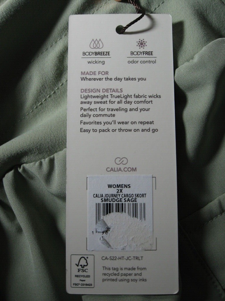 CALIA Journey Collection Cargo Skort Women's Size 2X Smudge Sage Green ...