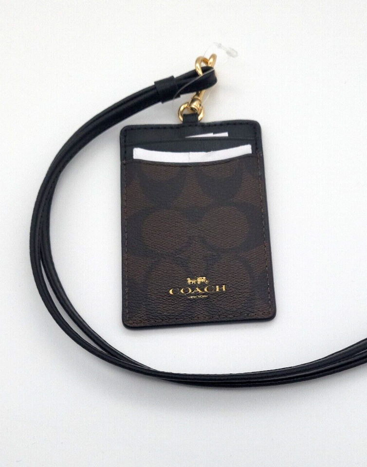 Coach Id Lanyard Badge Holder in Signature C Canvas Dark Brown Black ...