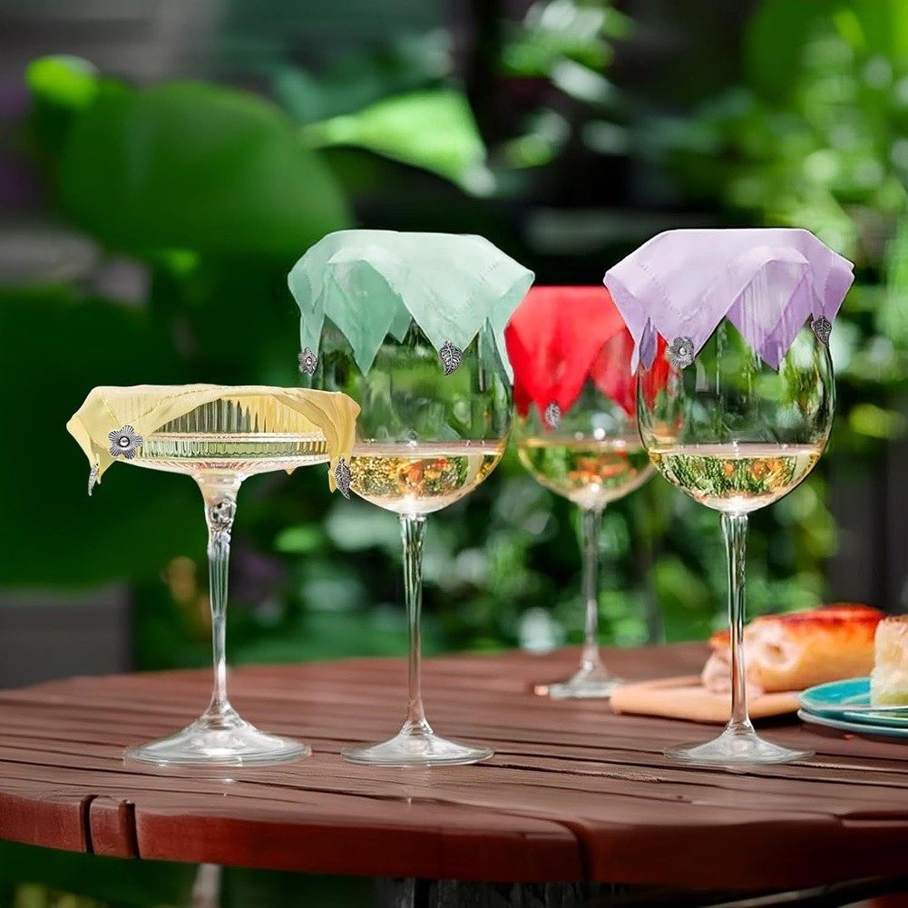 Pack of 4 Reusable Polyester Wine Glass Covers 10x10cm Dustproof Picnic ...