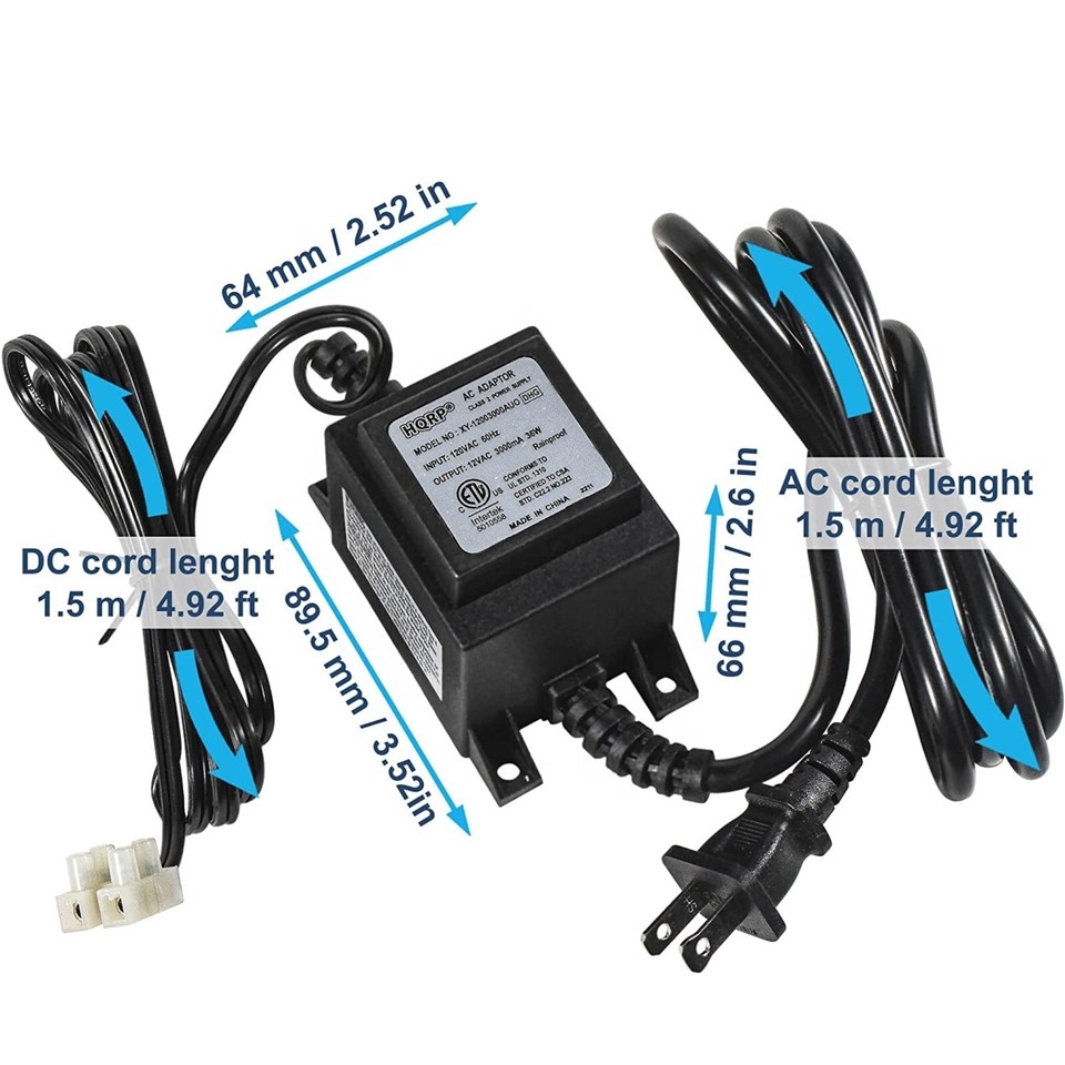 HQRP Transformer AC 120V to AC 12V 3A 36W Rainproof Power Supply ...